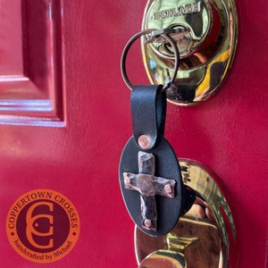 Custom Cross Keychain - Copper and Leather - Artisan Handmade, Hand ...
