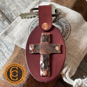 Custom Cross Keychain - Copper and Leather - Artisan Handmade, Hand ...