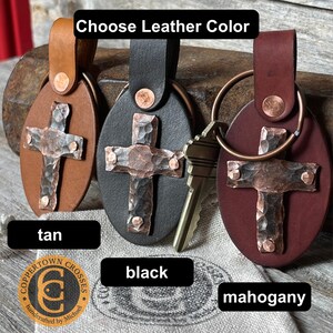 Custom Cross Keychain - Copper and Leather - Artisan Handmade, Hand ...