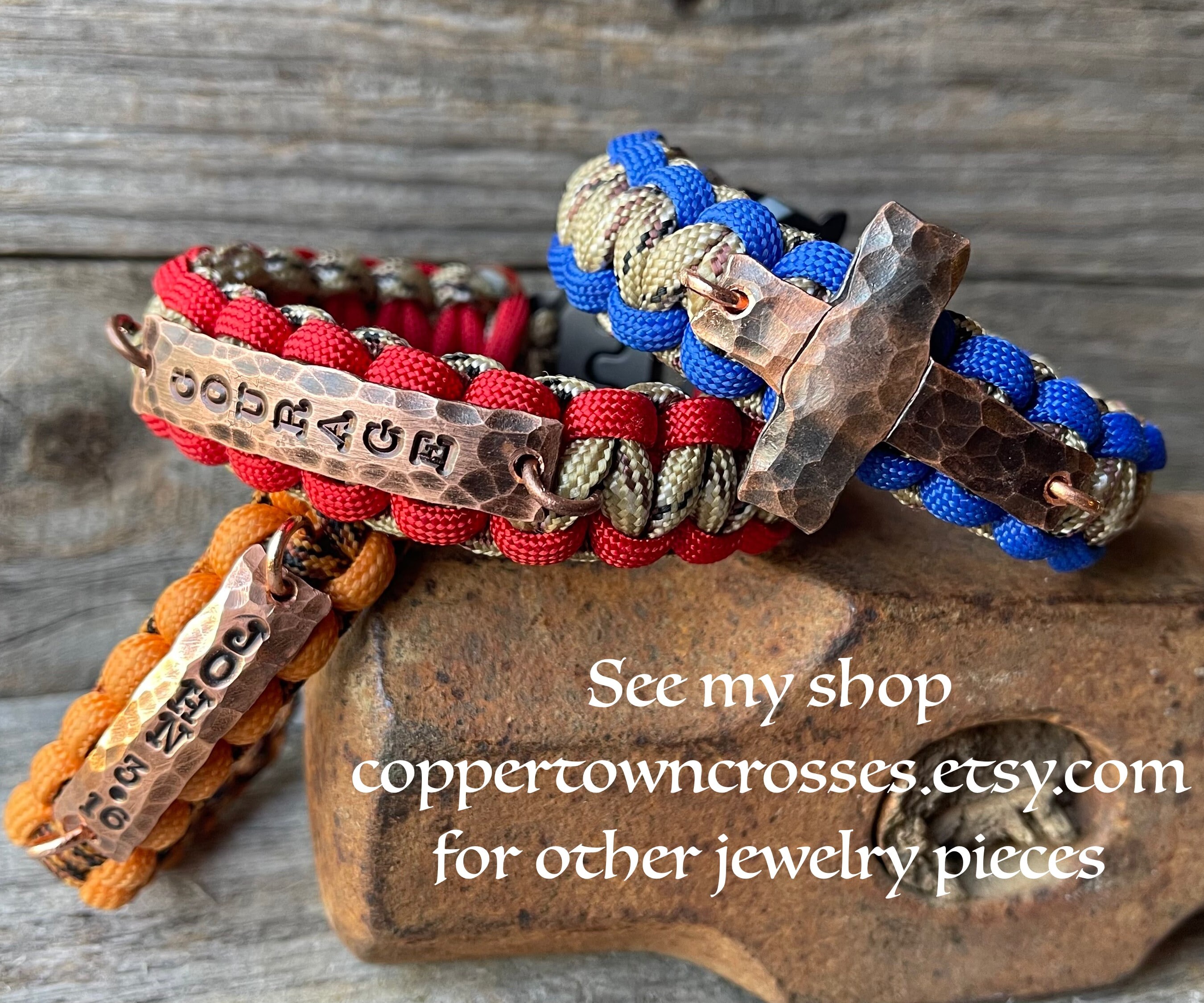 Custom Paracord Bracelet-solid Copper Cross-unique Handmade Jewelry ...