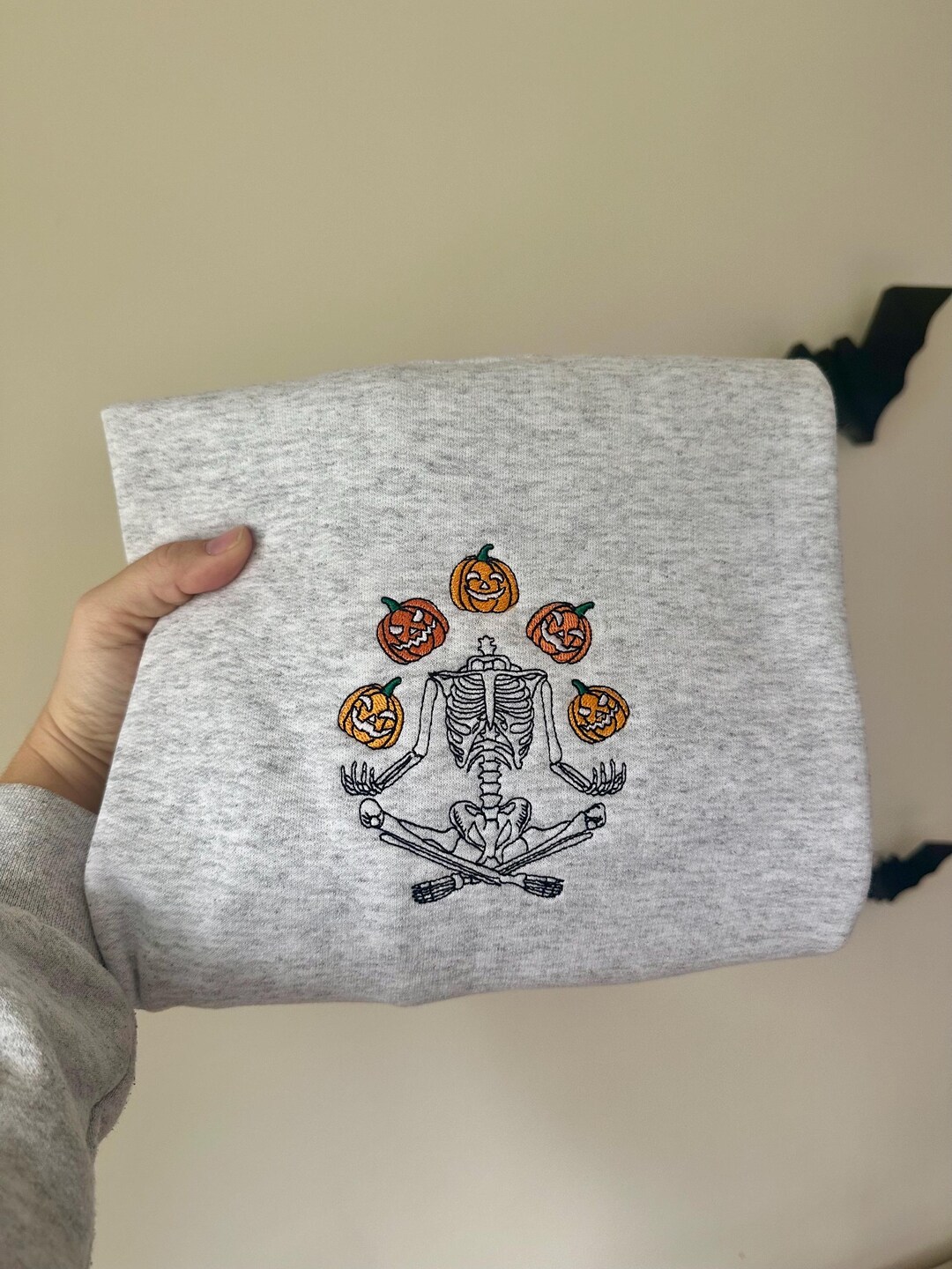 Embroidered Skeleton Pumpkin Crewneck Sweatshirt - Spooky Halloween - Etsy