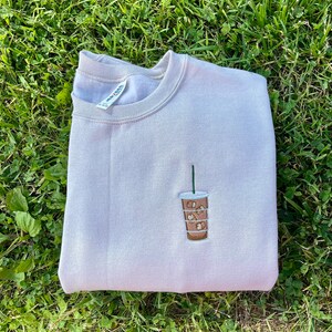Embroidered Iced Coffee Cup Crewneck Sweatshirt: Coffee Lover Gift ...