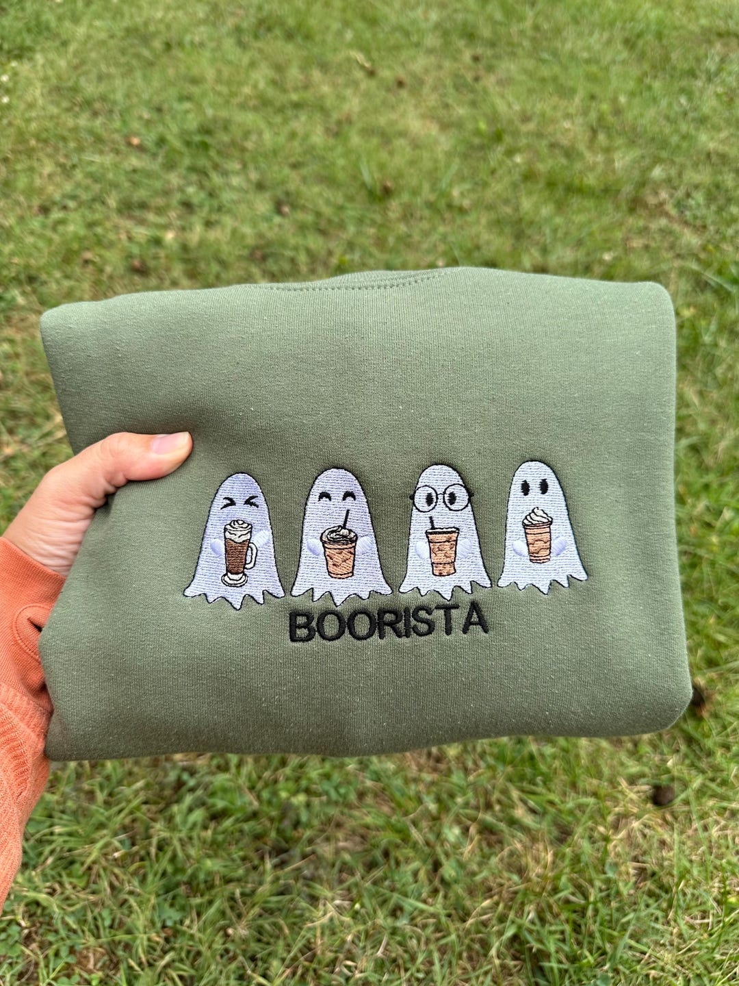 Made to Order Embroidered boorista Barista Ghost Halloween Crewneck ...