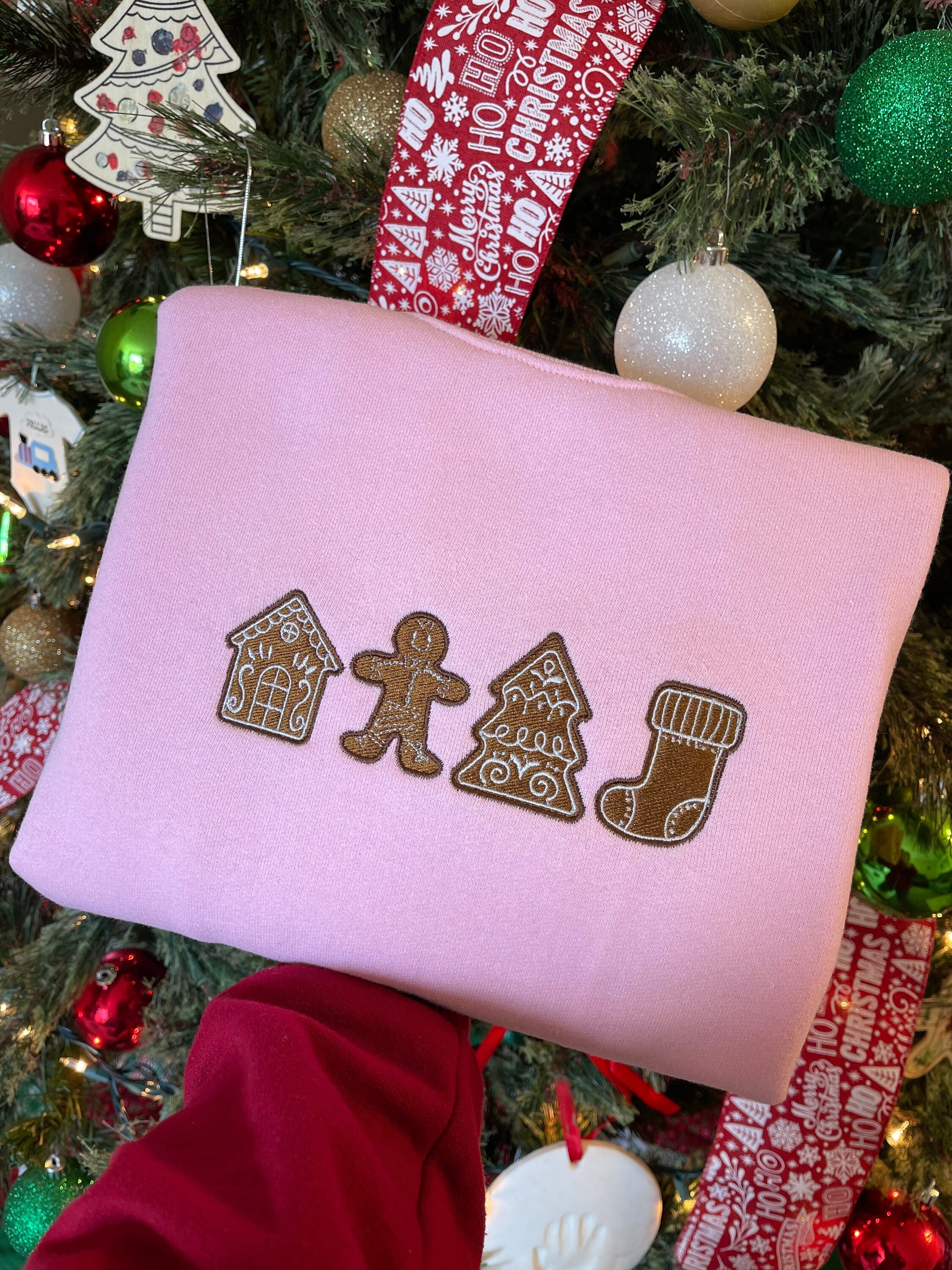 Christmas Gingerbread Man Cookie House Embroidered Sweatshirt Crewneck ...