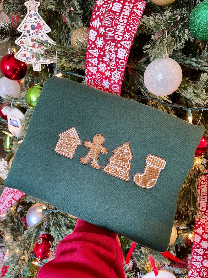 Christmas Gingerbread Man Cookie House Embroidered Sweatshirt Crewneck ...