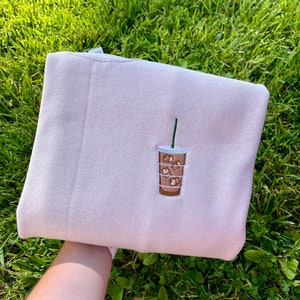 Embroidered Iced Coffee Cup Crewneck Sweatshirt: Coffee Lover Gift ...