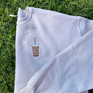 Embroidered Iced Coffee Cup Crewneck Sweatshirt: Coffee Lover Gift ...