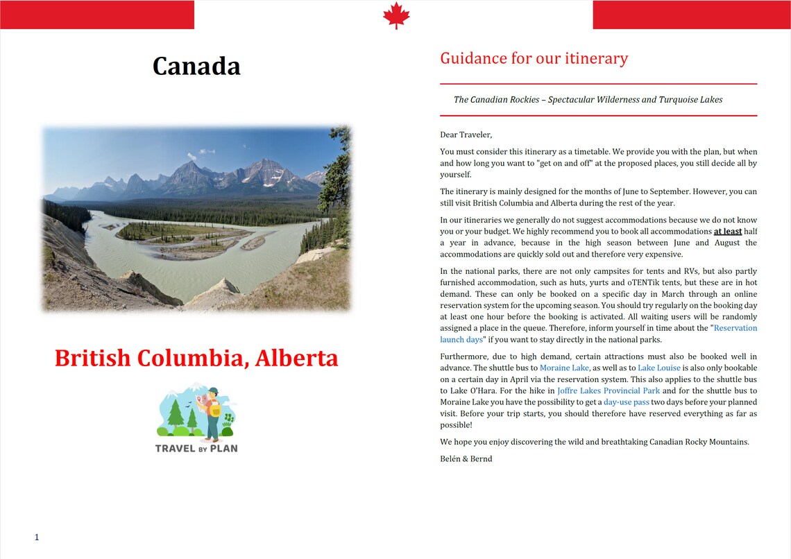 Itinerary for Canada british Columbia Alberta // Digital - Etsy