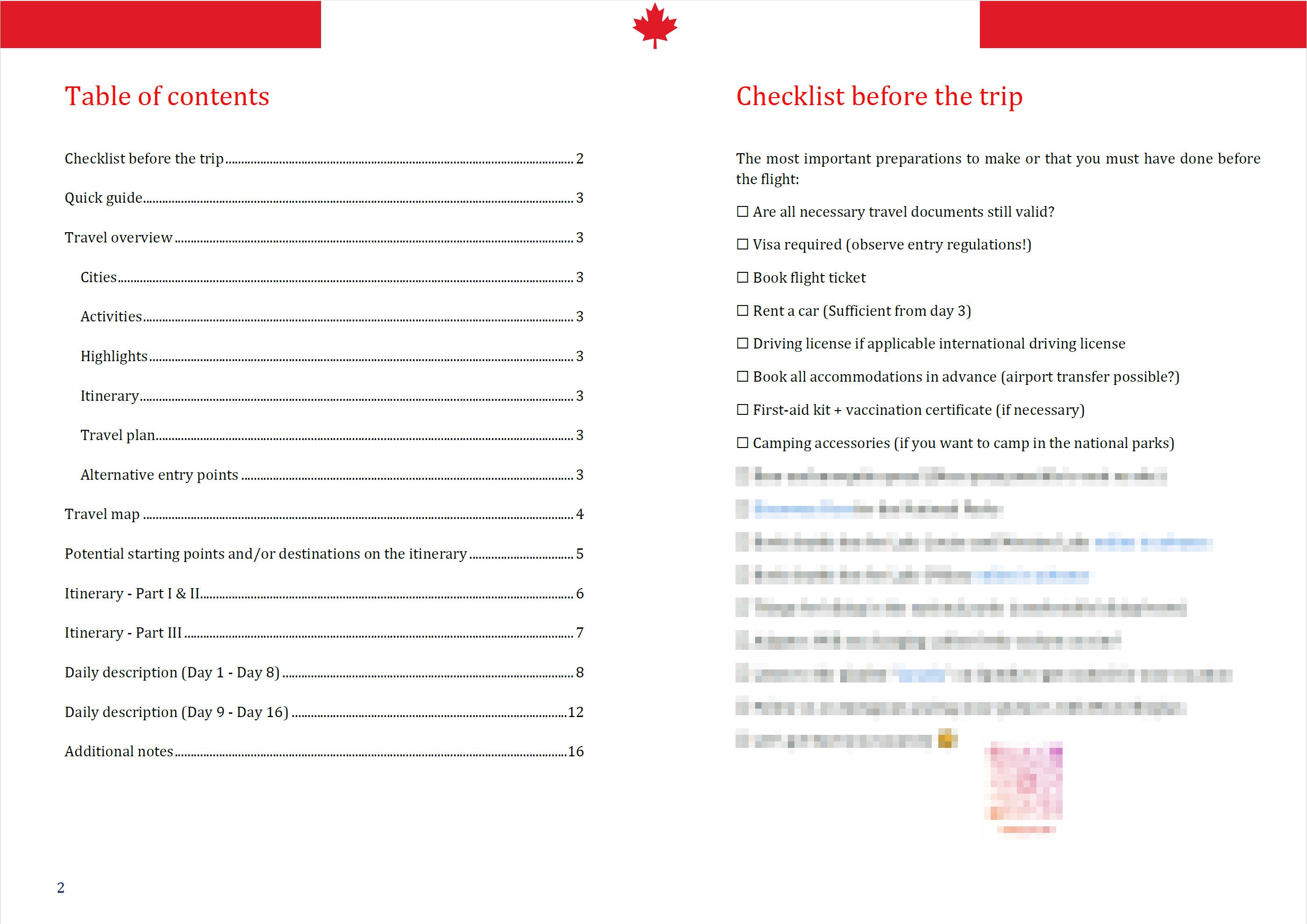 Itinerary for Canada british Columbia Alberta // Digital - Etsy