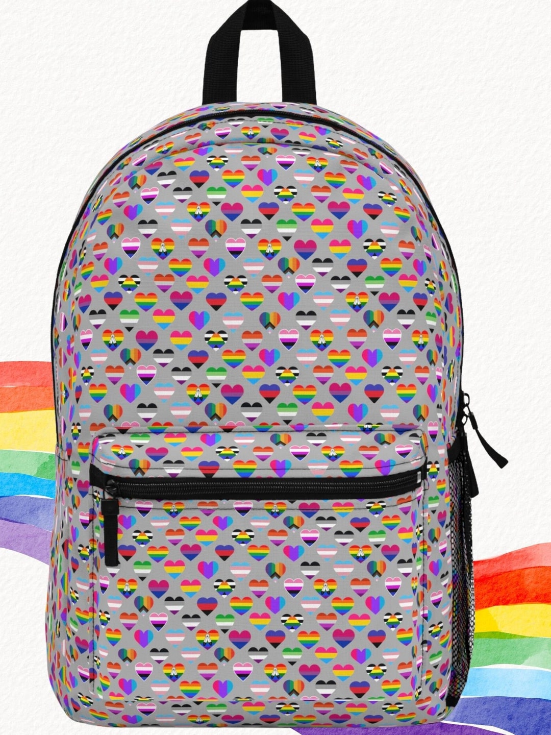 Pride Backpack, Pride Festival Bag, Rainbow Hearts Backpack, LGBTQ ...