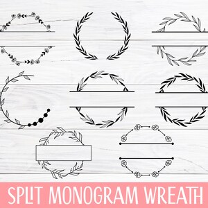 Split Monogram Alphabet SVG, Wreath Svg Bundle, Split Monogram Frame ...