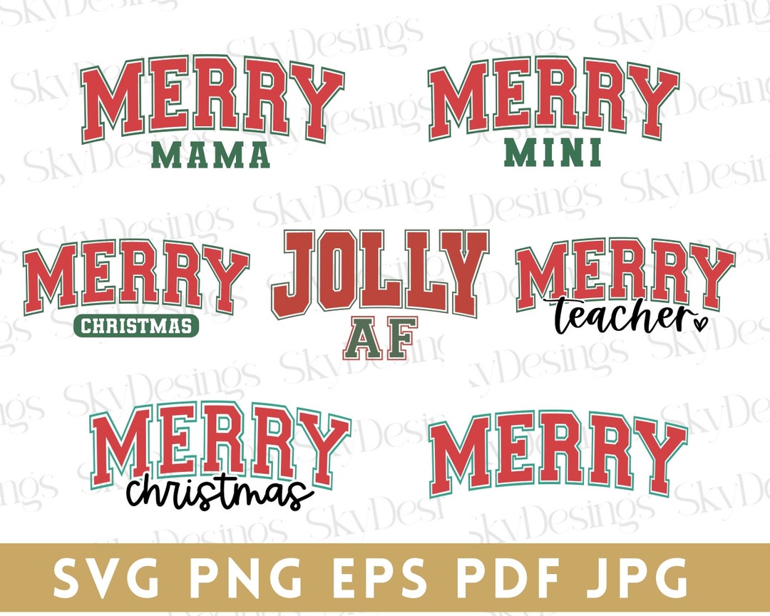 Merry SVG, Merry Varsity Bundle SVG, Merry Christmas SVG, Christmas ...