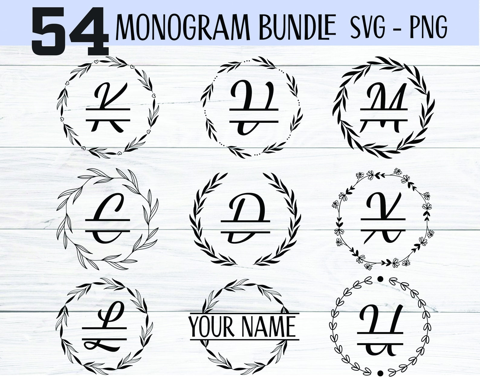 Split Monogram Alphabet SVG, Wreath Svg Bundle, Split Monogram Frame ...