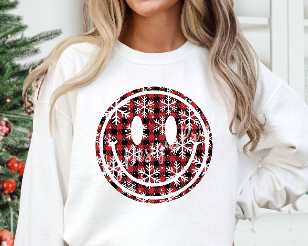 Christmas Happy Face PNG, Buffalo Plaid Png, Snowflake Png, Christmas ...