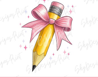 Custom Teacher Gift, Teacher Pencil Coquette Bow PNG, Teacher Coquette ...