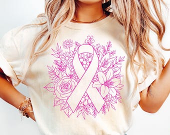Pink Ribbon Svg, Breast Cancer Svg, Floral Pink Ribbon Svg, Breast ...