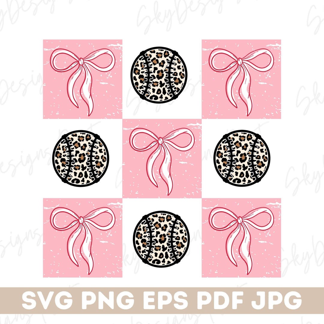 Checkered Baseball Bow Svg, Leopard Baseball Svg, Baseball Mom Svg ...