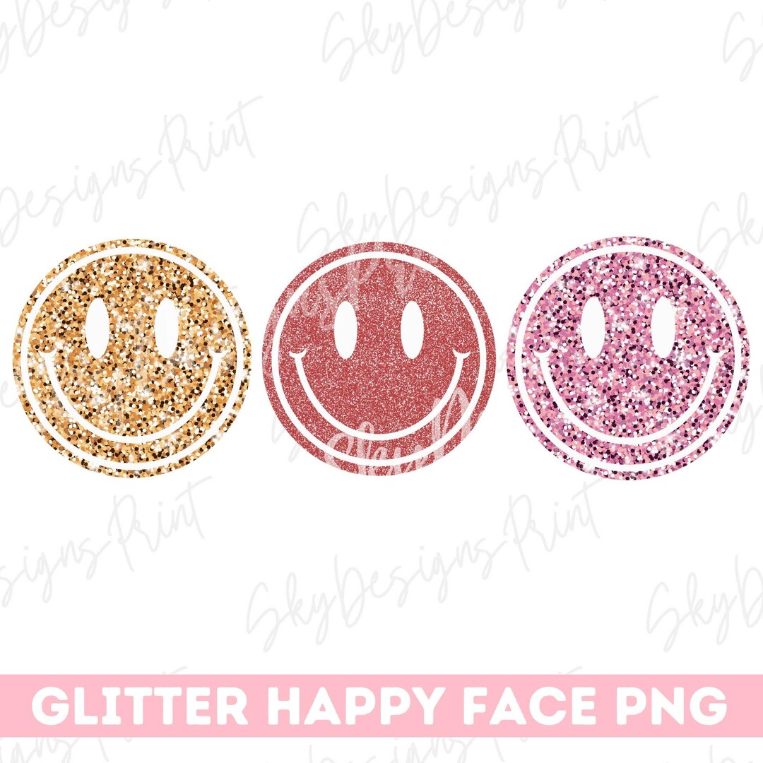 Sparkly Happy Face PNG, Glitter Smile Face PNG, Gold, Red, Pink Smile ...