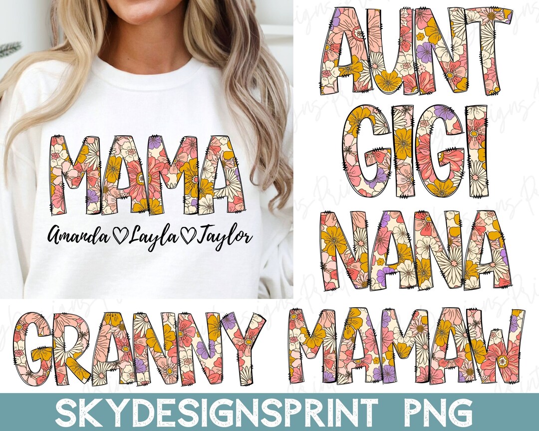 Floral Mama PNG Bundle, Floral Boho Mama Png, Mama With Kids Names, Mother's Day Png, Retro Mama ...