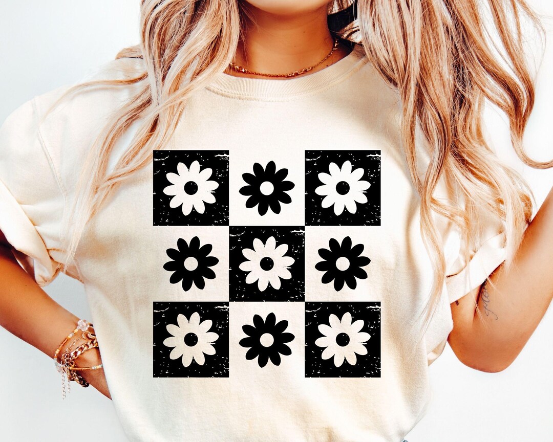 Retro Checkered Daisy Flower SVG: Trendy Floral Design (digital ...