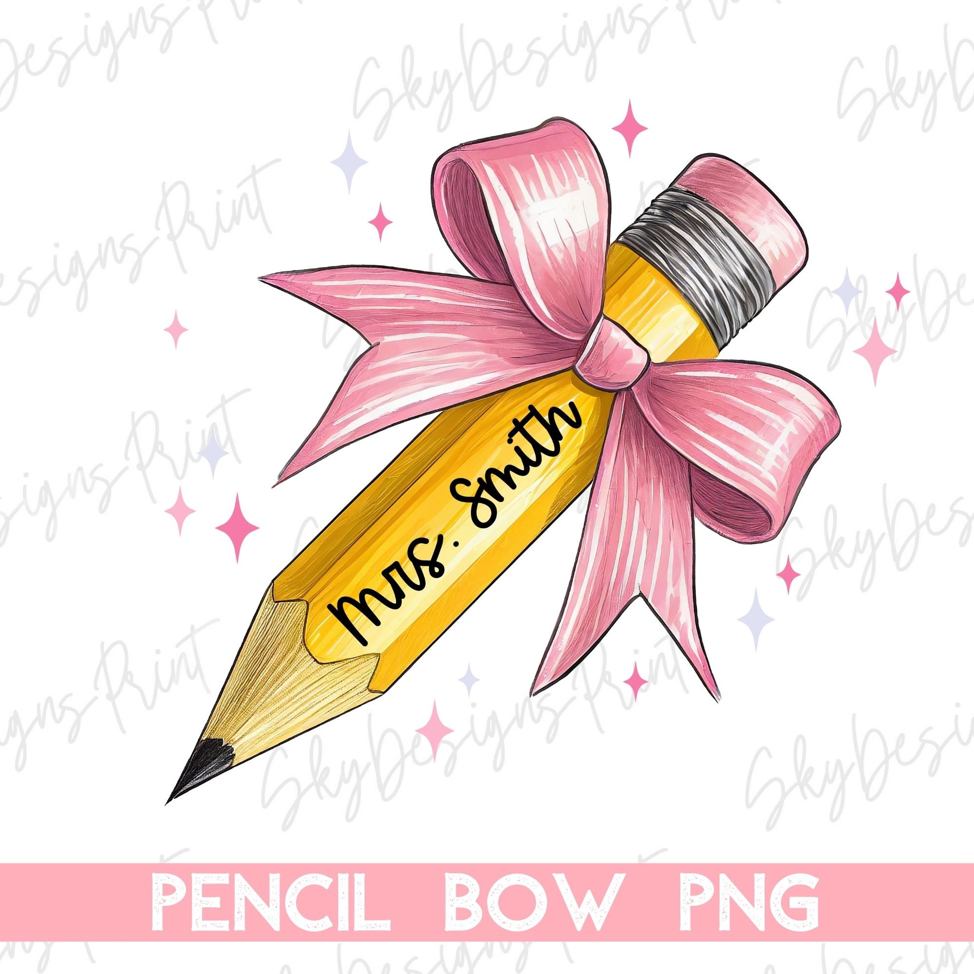 Teacher Pencil Coquette Bow PNG, Custom Teacher Name, Teacher Coquette ...