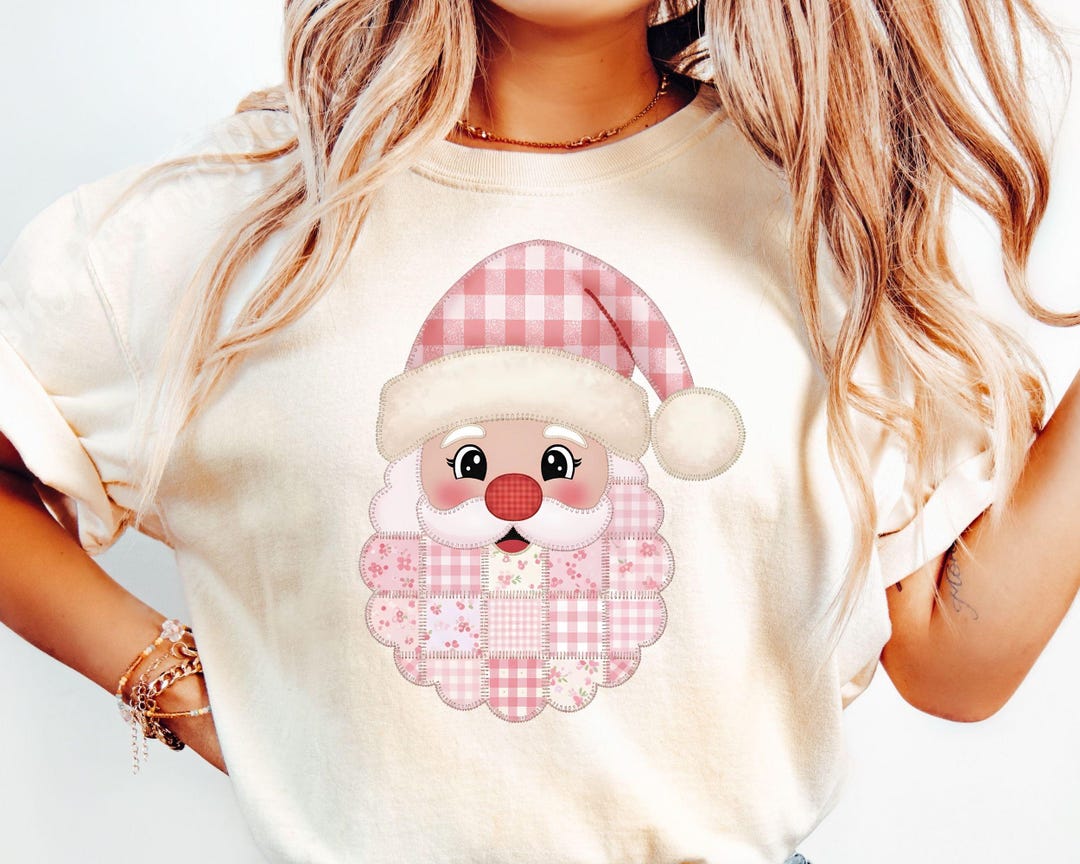 Patchwork Santa Claus PNG, Patchwork Christmas Png, Pink Preppy Santa ...