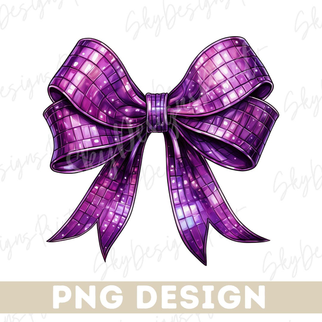 Purple Disco Bow PNG, Glitter Purple Bow PNG, Coquette Purple Glitter ...