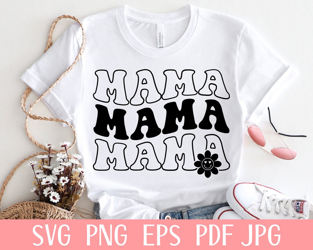Mama SVG, Mama Wavy Text Svg, Stacked Mama Svg, Mother's Day Svg, Retro ...
