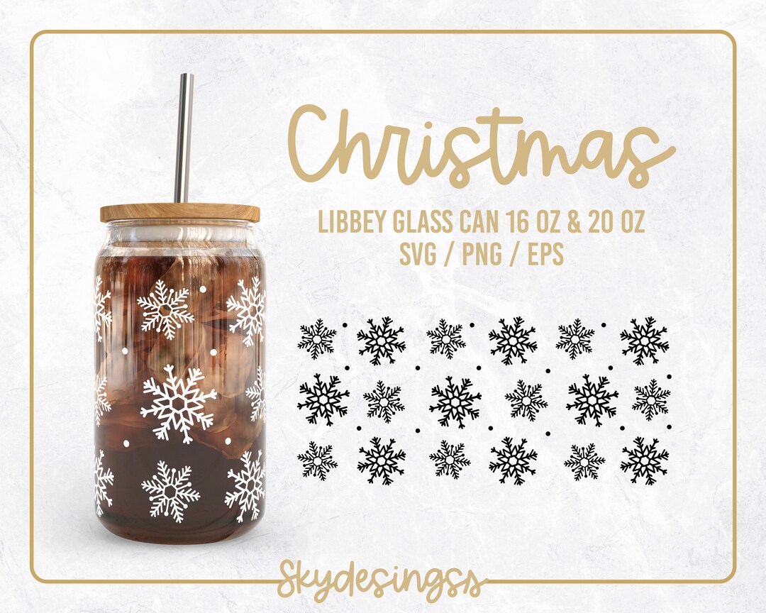 Snowflakes Glass Can SVG, Glass Can Svg, 16oz | 20oz Libbey Glass Svg ...