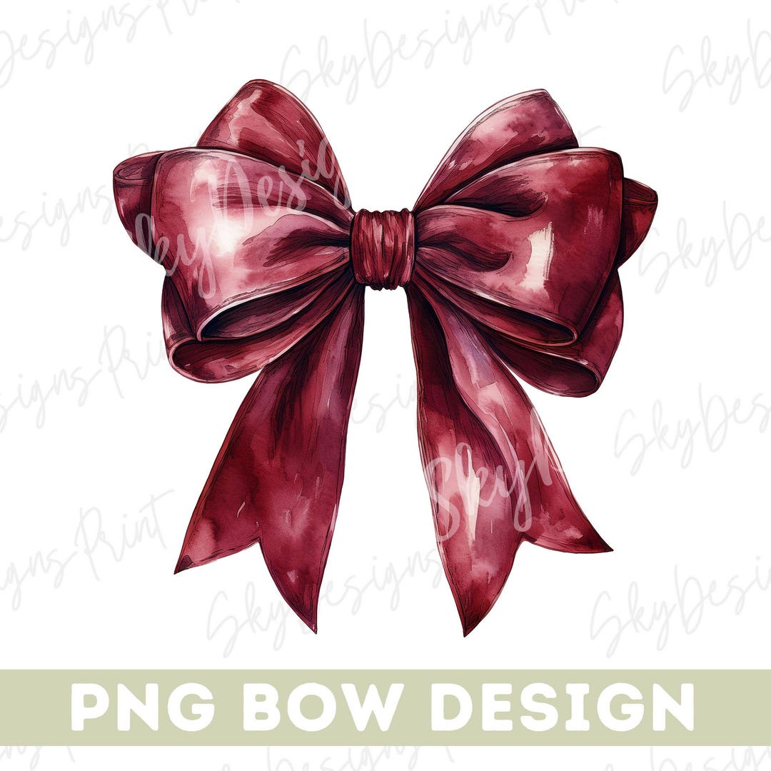 Maroon Bow PNG, Coquette Maroon Bow PNG, Watercolor Maroon Bow Png ...