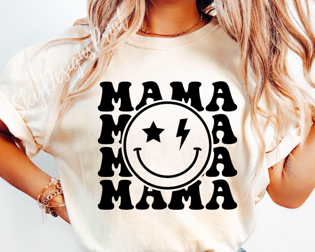 Mamá cara feliz SVG, Mamá retro Svg, Mamá camiseta Svg, Mamá rayo Svg ...