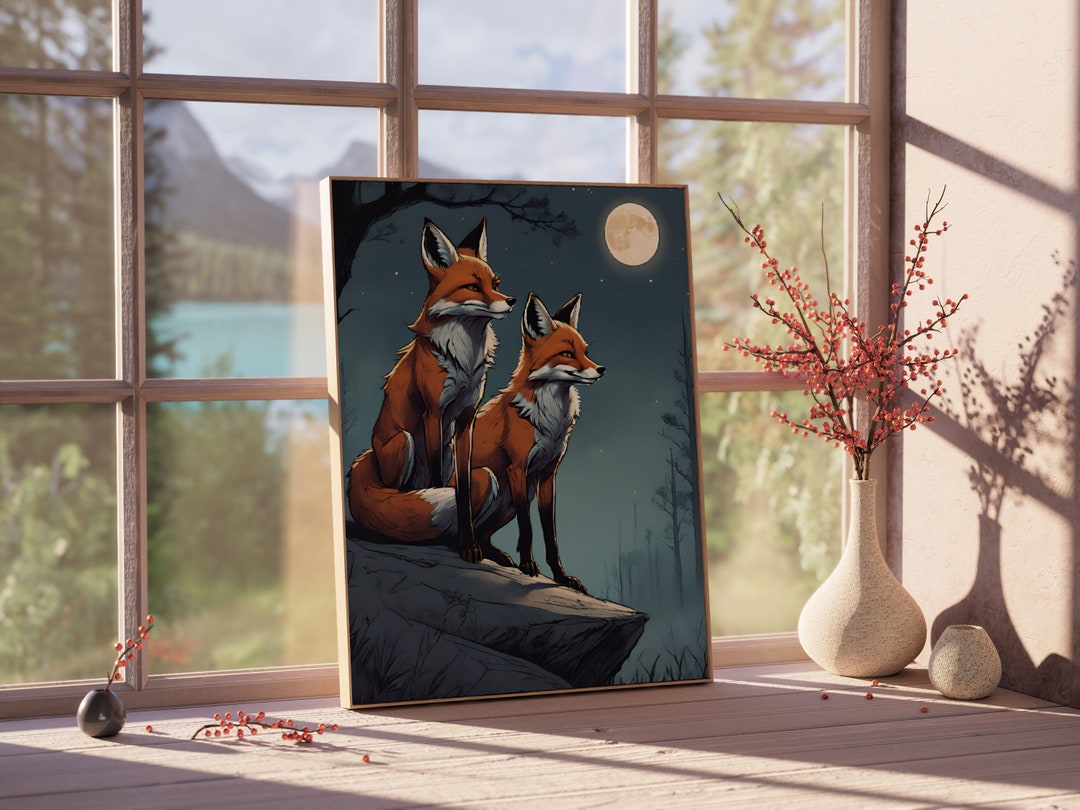 Cute Fox Poster, Moonlight, Nature Poster, Wildlife, Wild Animal, Wall ...