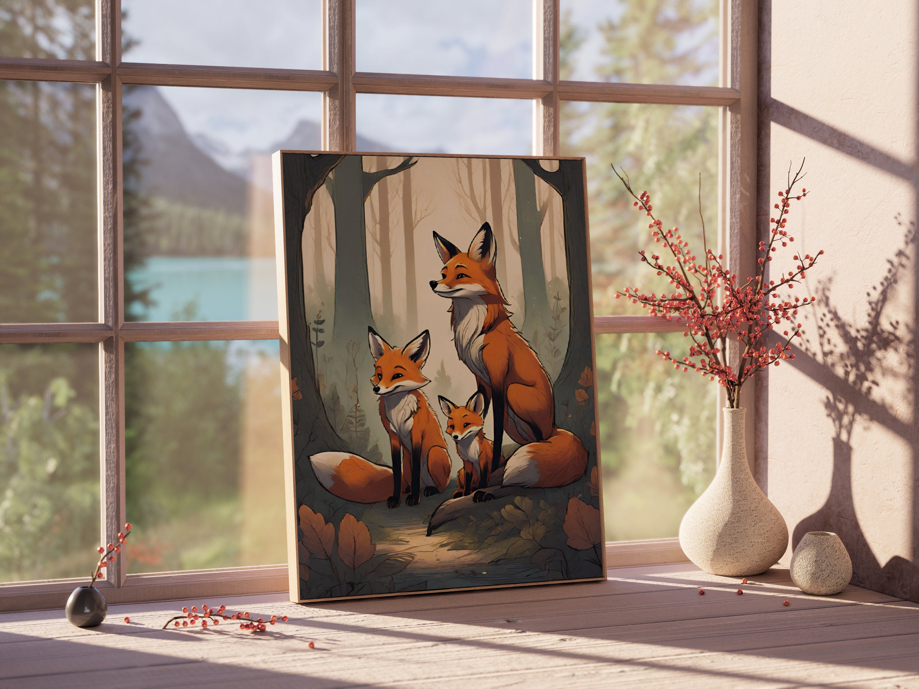 Fox Family, Poster, Wall Art, Wall Decor, Modern Art, Nature Lover ...