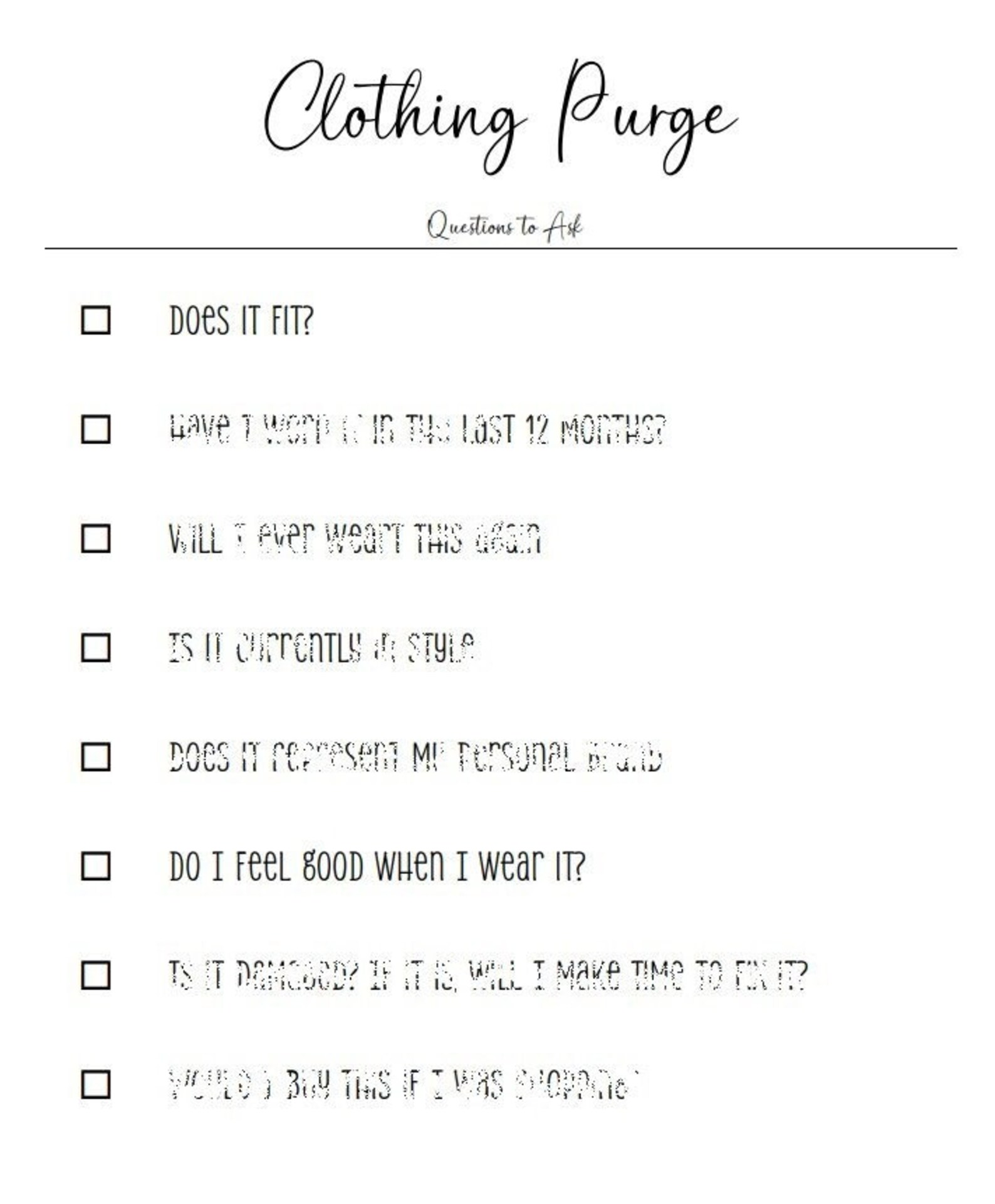 Closet Cleaning Checklist - Etsy