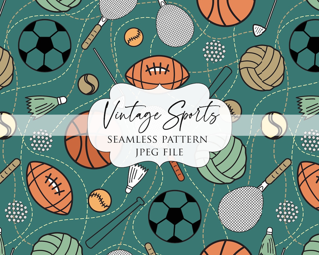 Vintage Sports Seamless Pattern, Retro Sports Seamless Pattern for ...