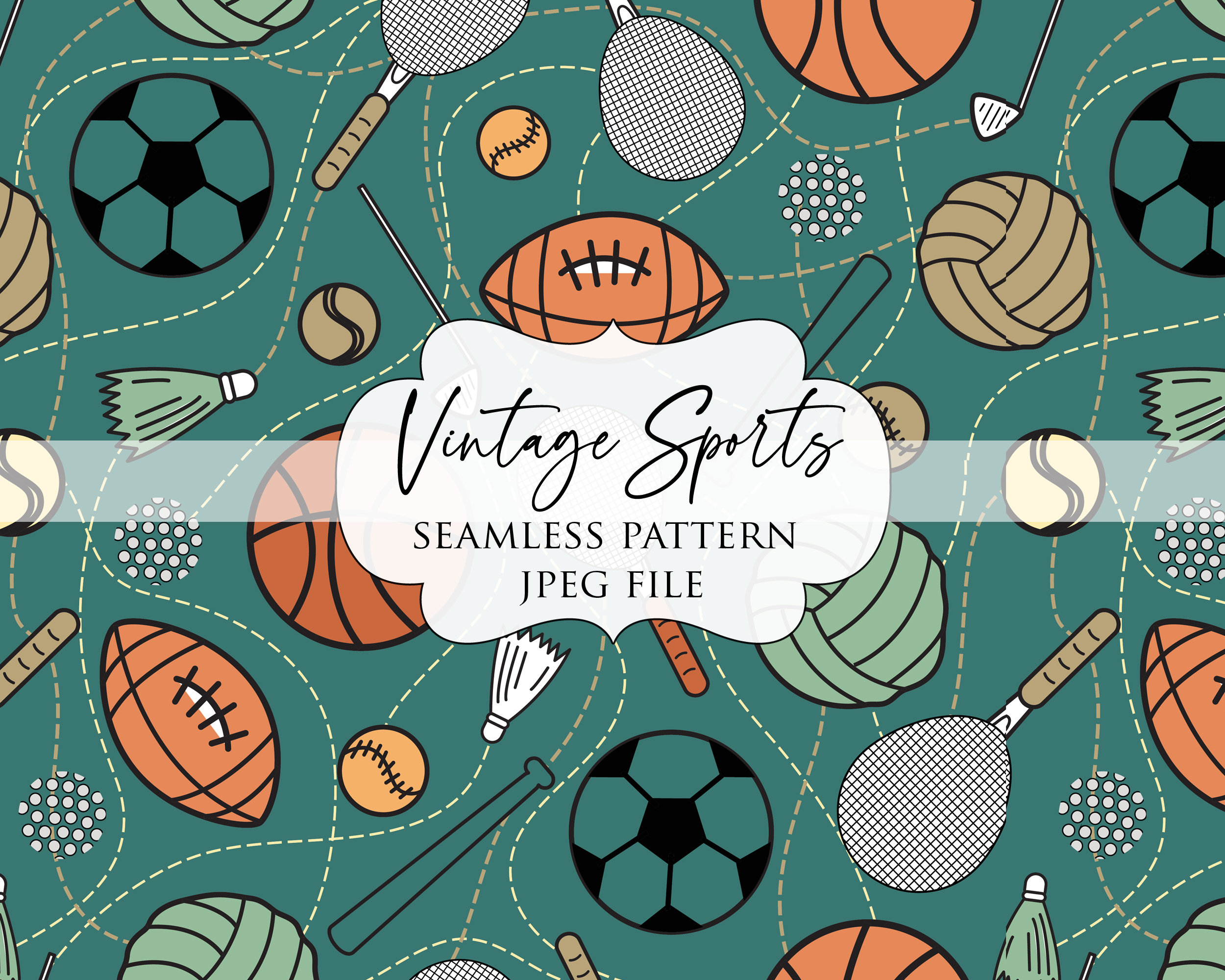 Vintage Sports Seamless Pattern, Retro Sports Seamless Pattern for ...