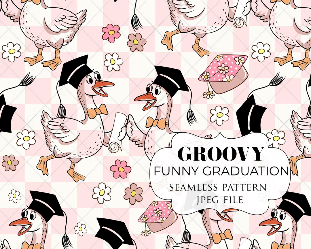 Cute Groovy Goose Graduation Seamless Pattern - Goosebumps Graduation ...
