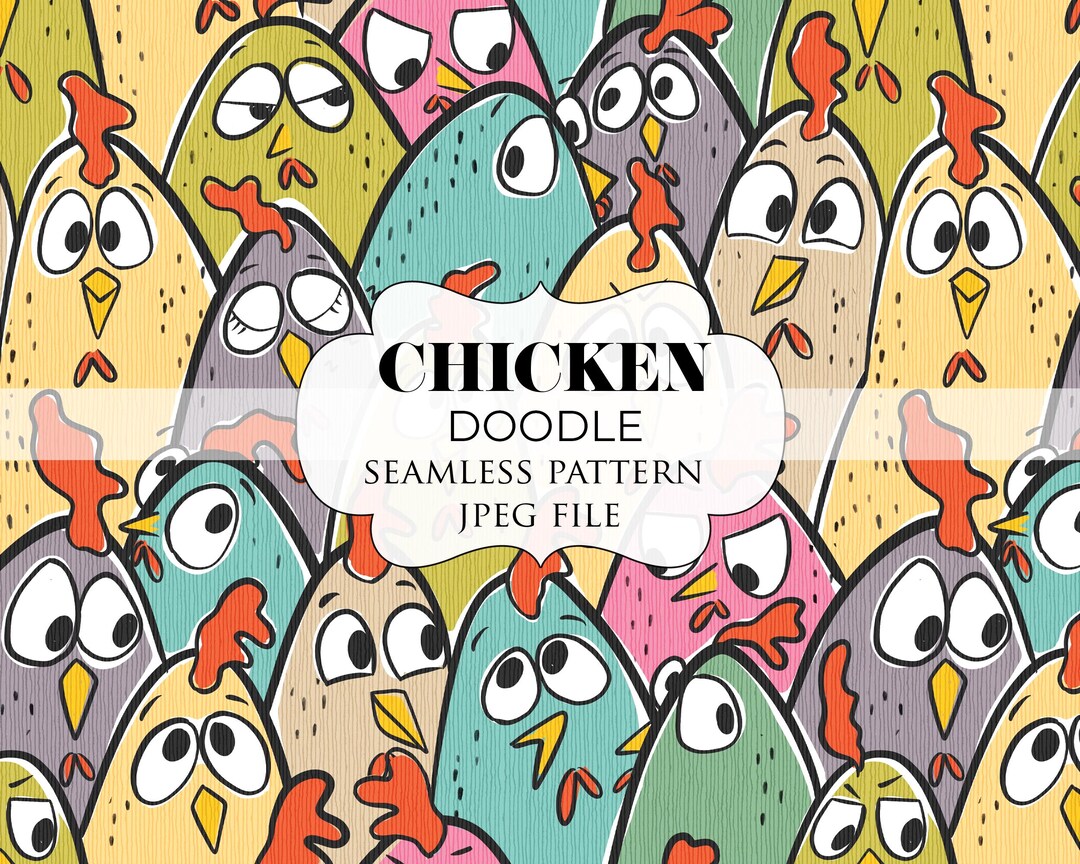 Cartoon Chicken Doodle Seamless Pattern, Fabric Printing (digital Paper ...