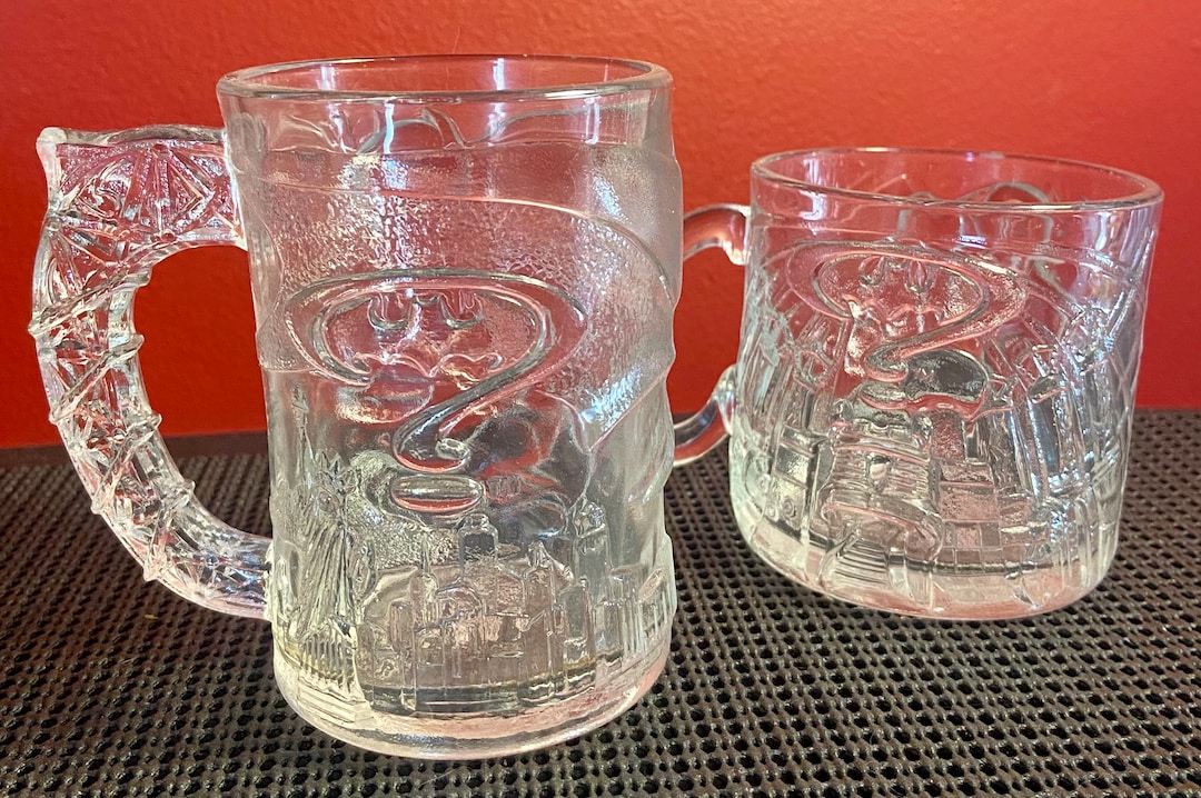 Batman Forever Glass Handle Set Joker 1995 Clear Mugs DC Comics ...