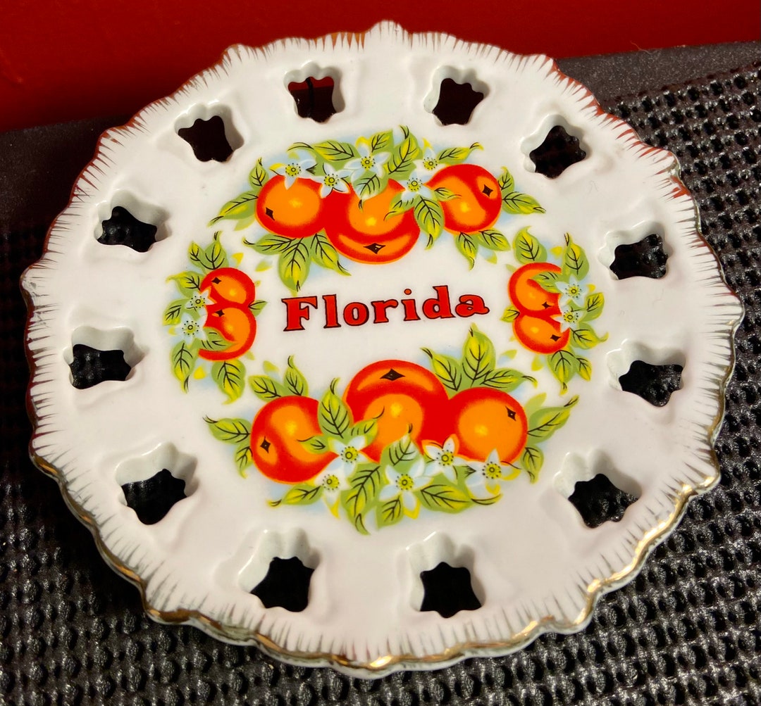 Vintage Florida Fruit Orange Tree Souvenir Cut Out Lattice Plate ...