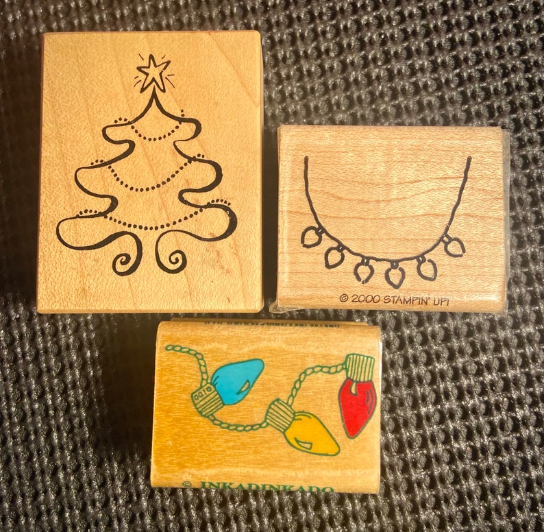 Christmas Xmas Wooden Small Stamp Rubber Vintage Set 3pc - Etsy