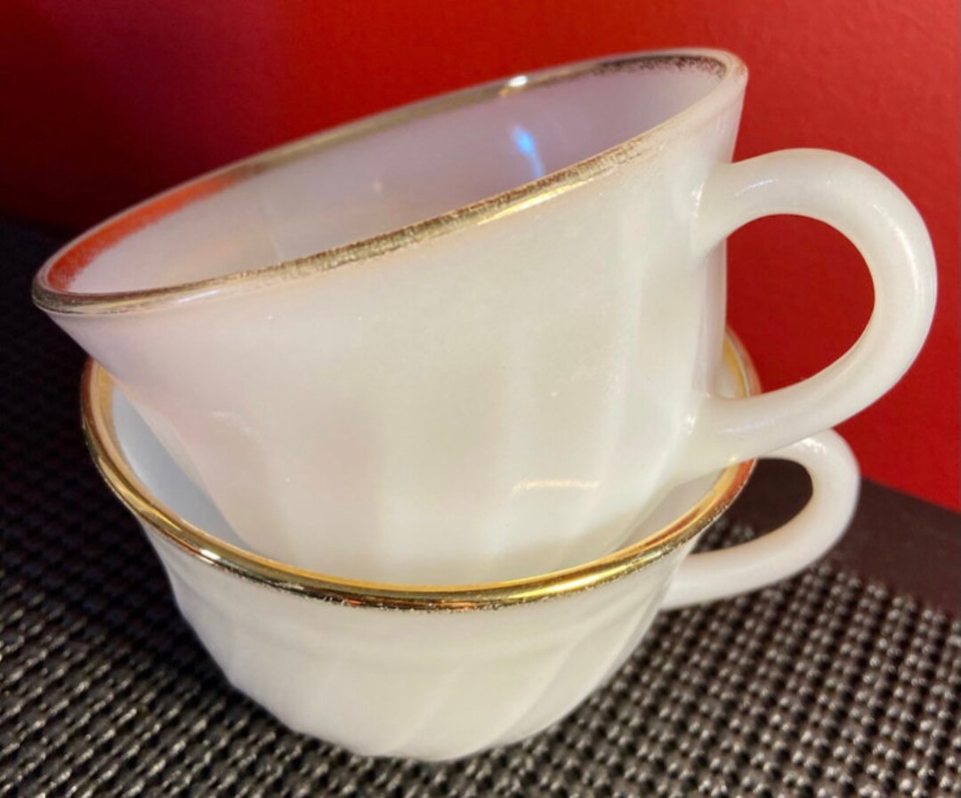 Fire King White Swirl Tea Cup Set Bone China Gold Rim - Etsy