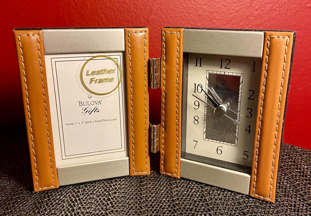 Bulova Leather Photo Frame 3x2” Clock Small Foldable - Etsy