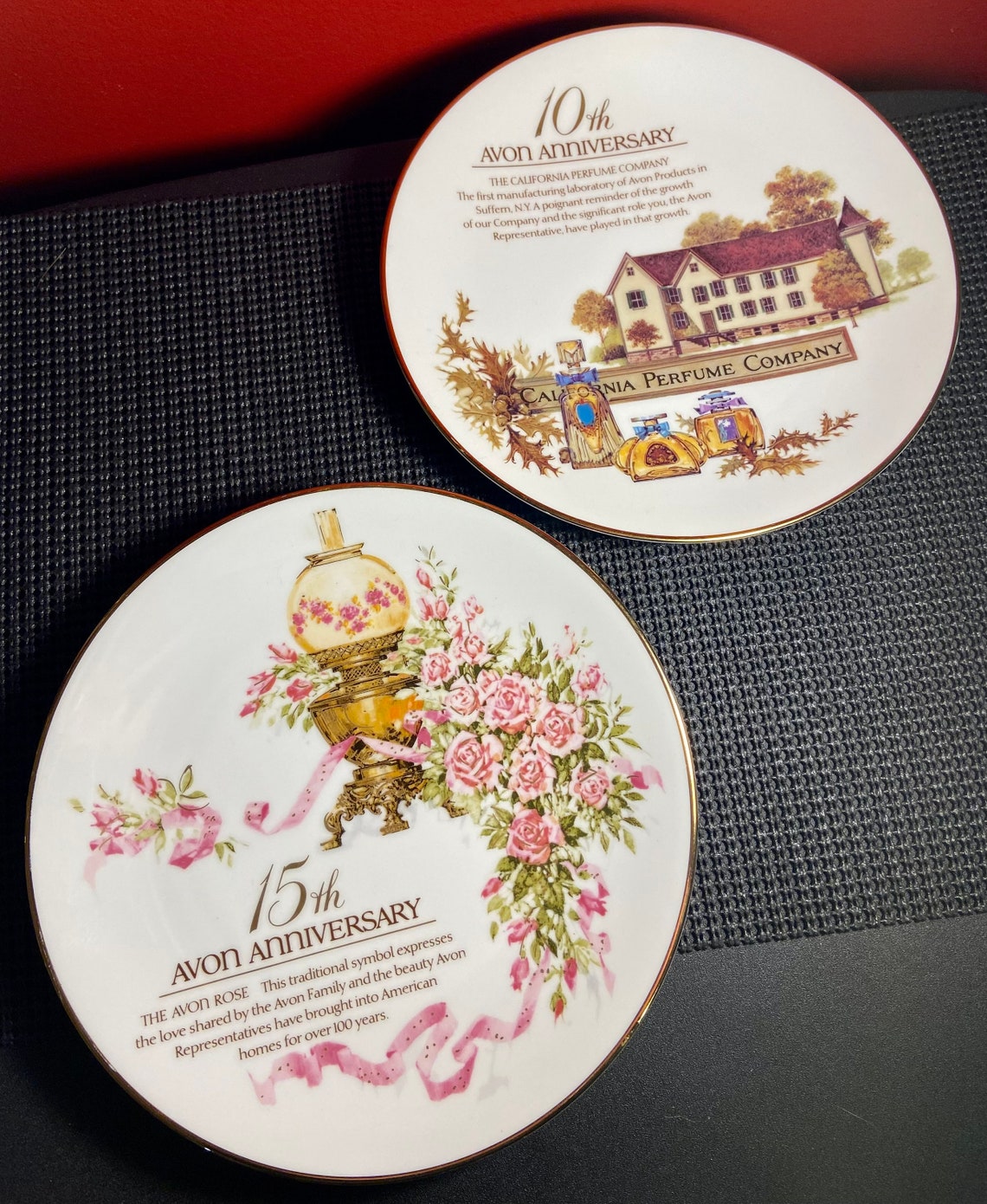 Avon Anniversary Porcelain Plate Set Gold Trim 1995 - Etsy