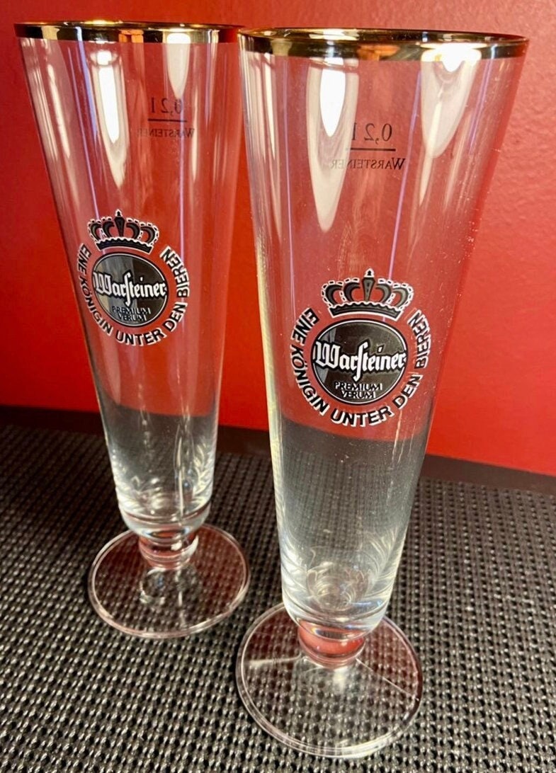 Warsteiner 0,2 L Wine Glass 8" Tall Set Gold Trim Germany - Etsy
