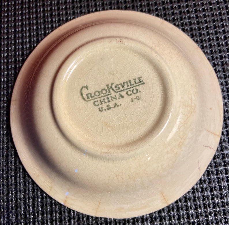 Crooksville China Co USA Tan Shallow Bowl Floral Gold Trim Small ...