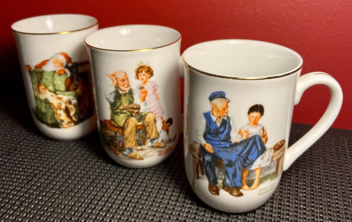 Norman Rockwell Museum Collection Porcelain Tea Cup 1980s Set Gold Trim ...