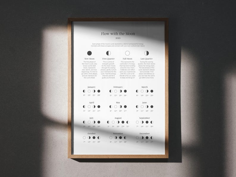 Lunar Calendar 2025 | Printable Lunar Calendar | Functional, Minimalist ...