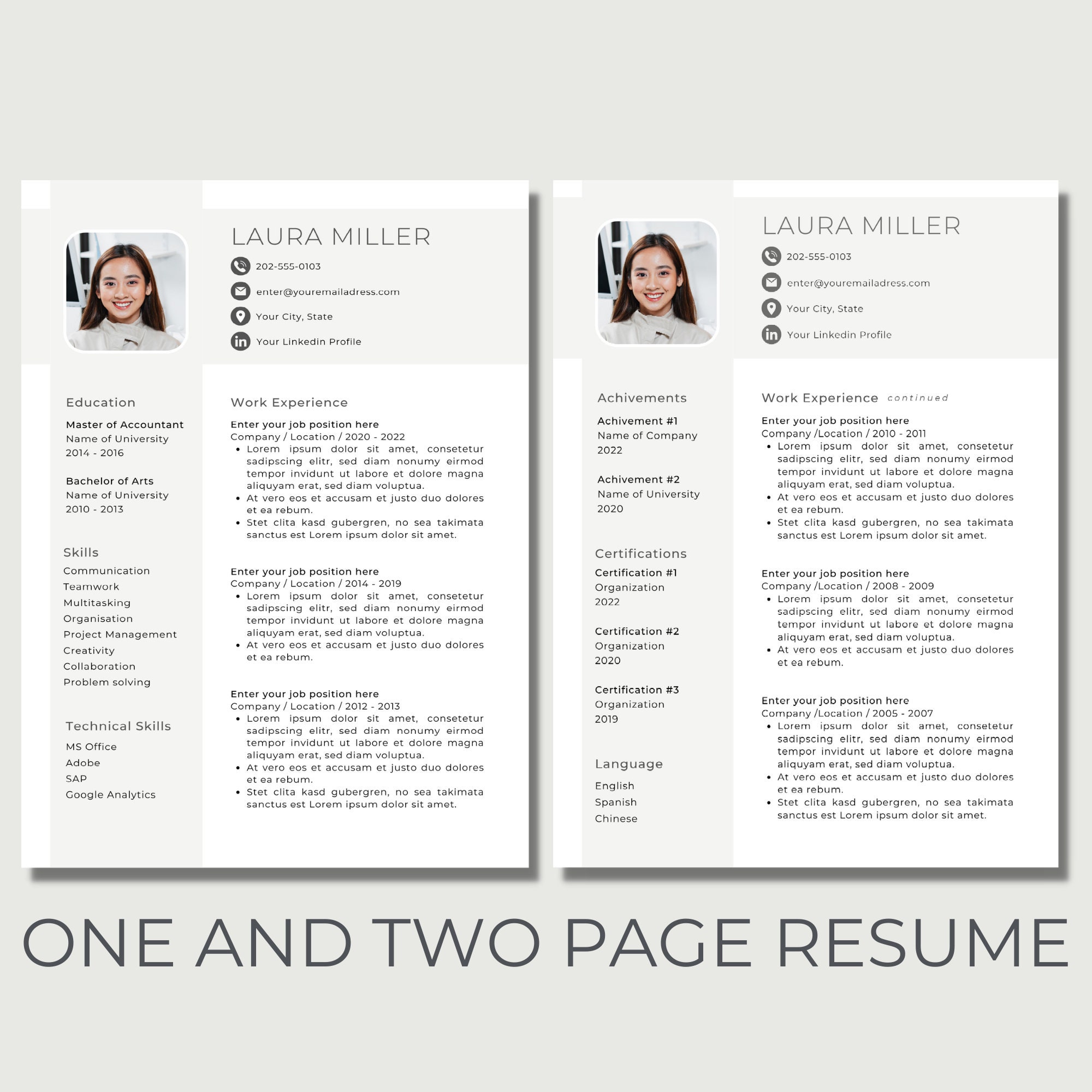 Modern Light Grey Resume Template | Resume Template Canva ...