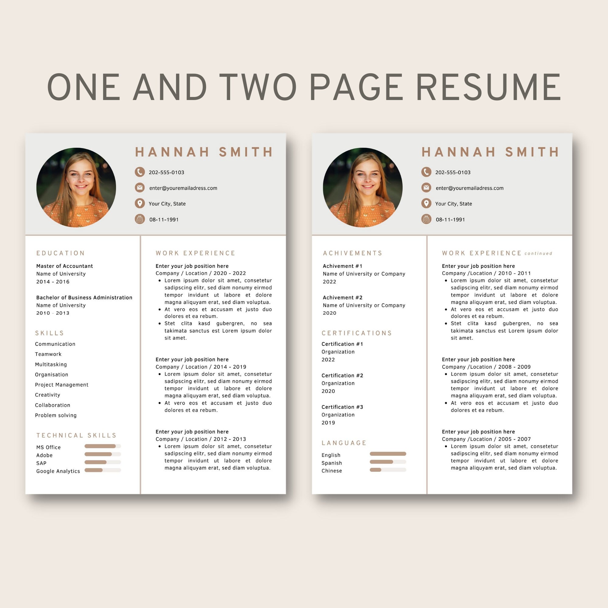 Modern Resume Template Canva | 2 CV Pages With Photo | Canva Resume ...